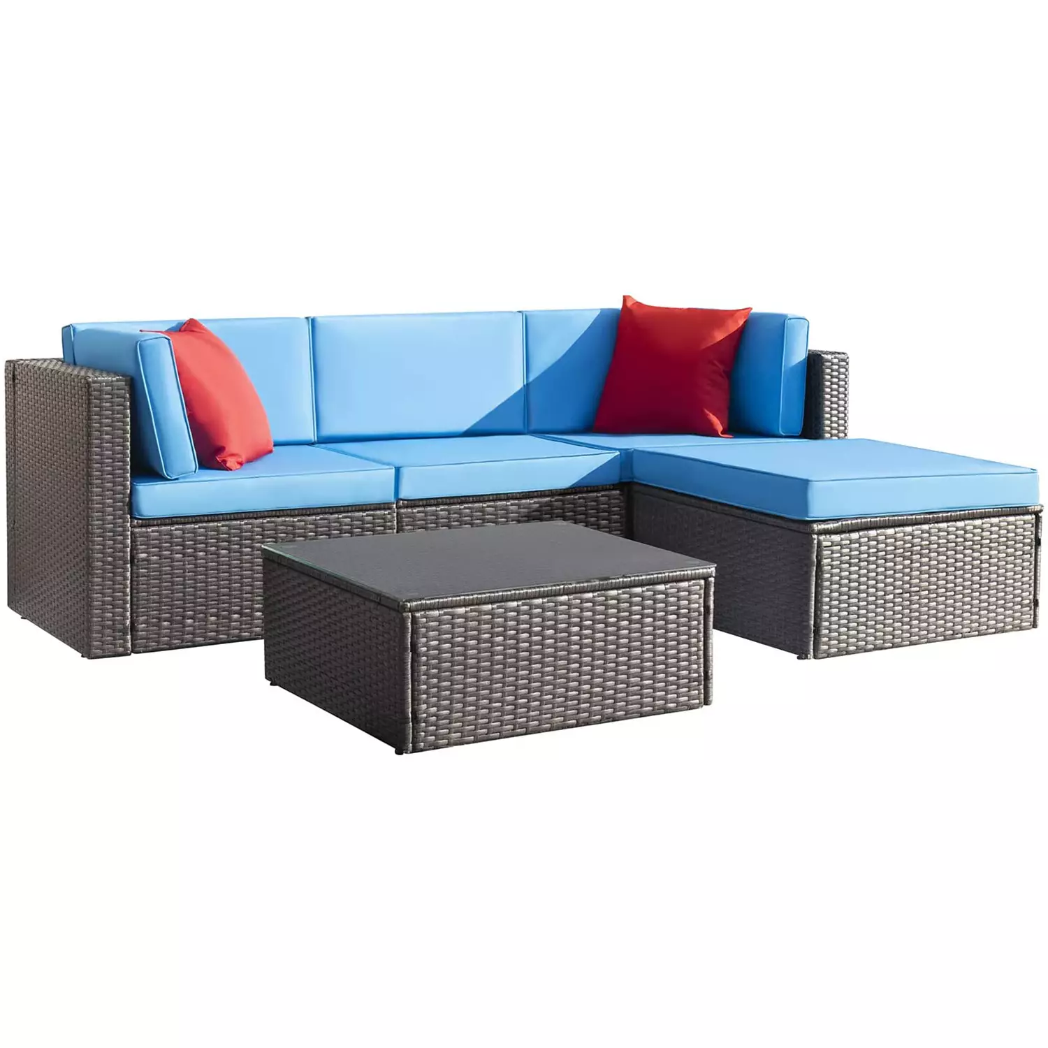 Devoko 5 Piece Patio Furnitur Sets Kabeh Cuaca ruangan Sectional Sofa