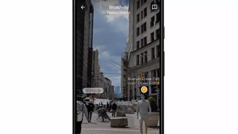Nahaufnahme der Live-Ansicht für das neue Google Maps Personalisierte Erlebnis