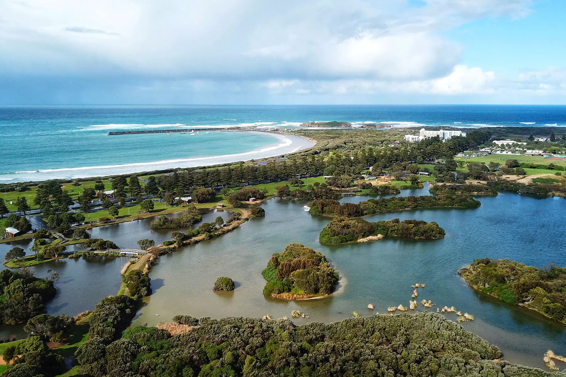 Flygfoto över Warrnambool, Australien