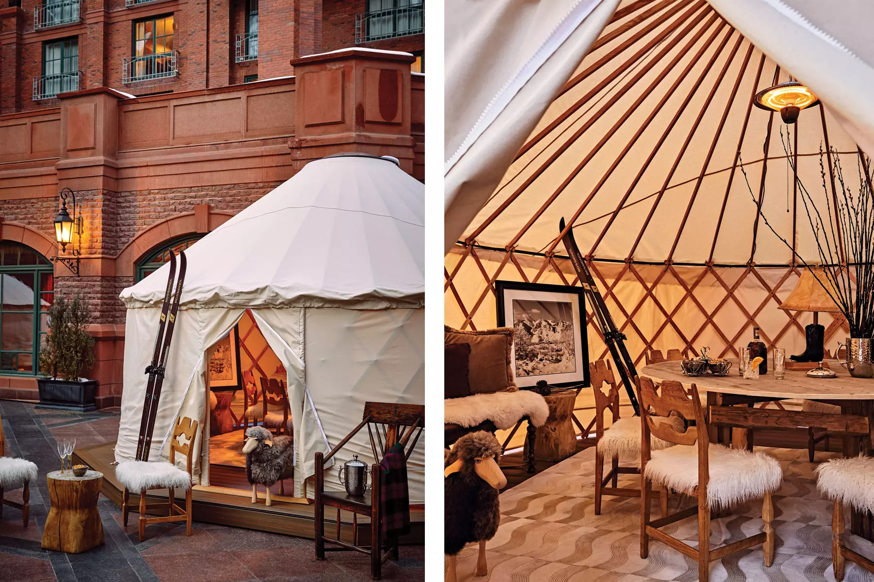 Interioarele clubului de cină Snow Lodge din St Regis Aspen