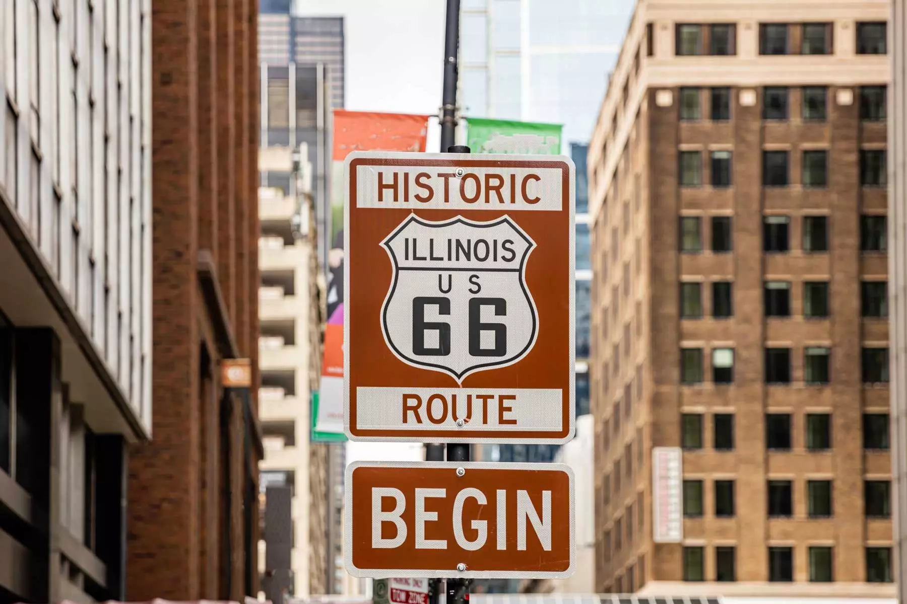 Route 66 Illinois Start Strooss Schëld zu Chicago Stad