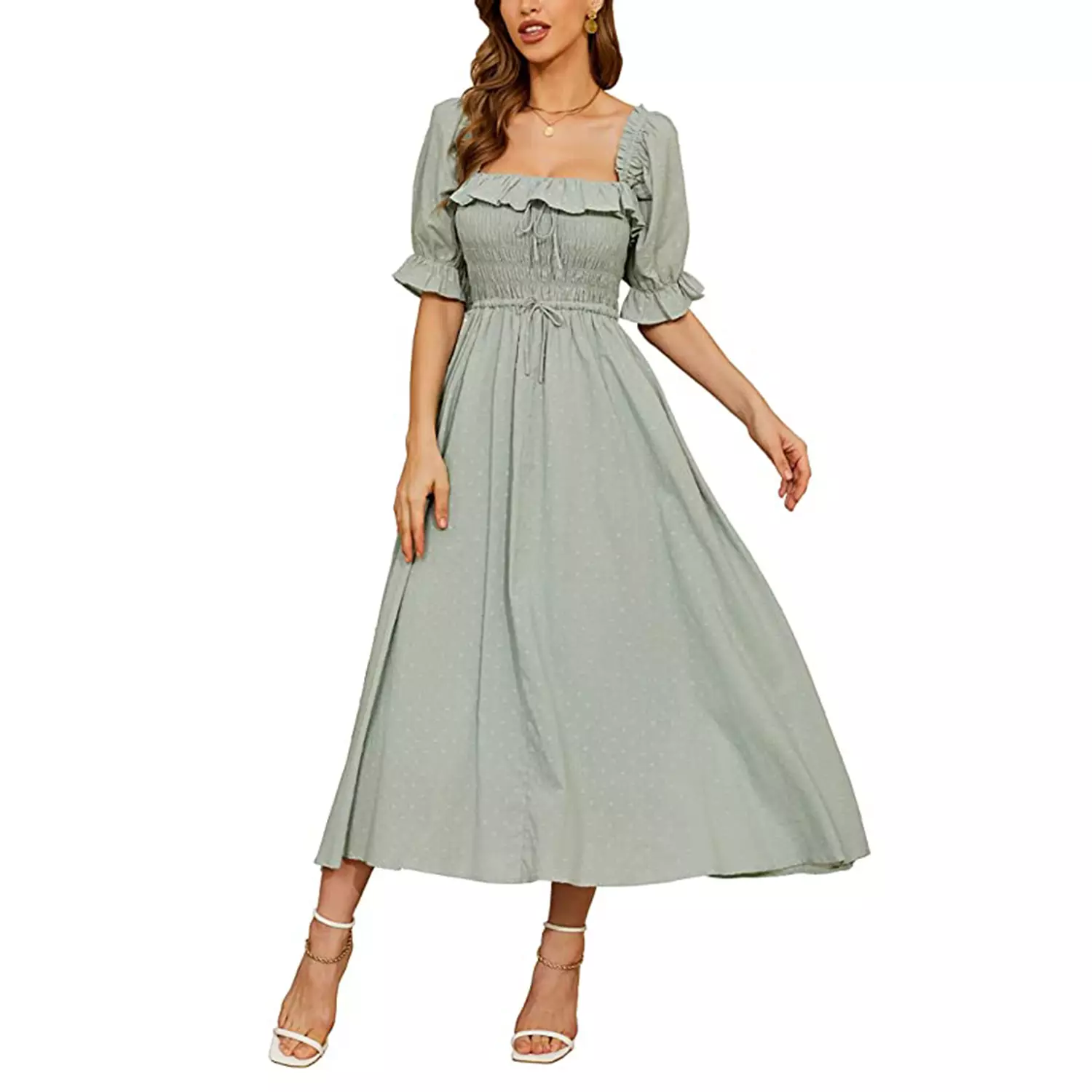 Ženska vintage elastična obleka s kvadratnim izrezom R.YIposha