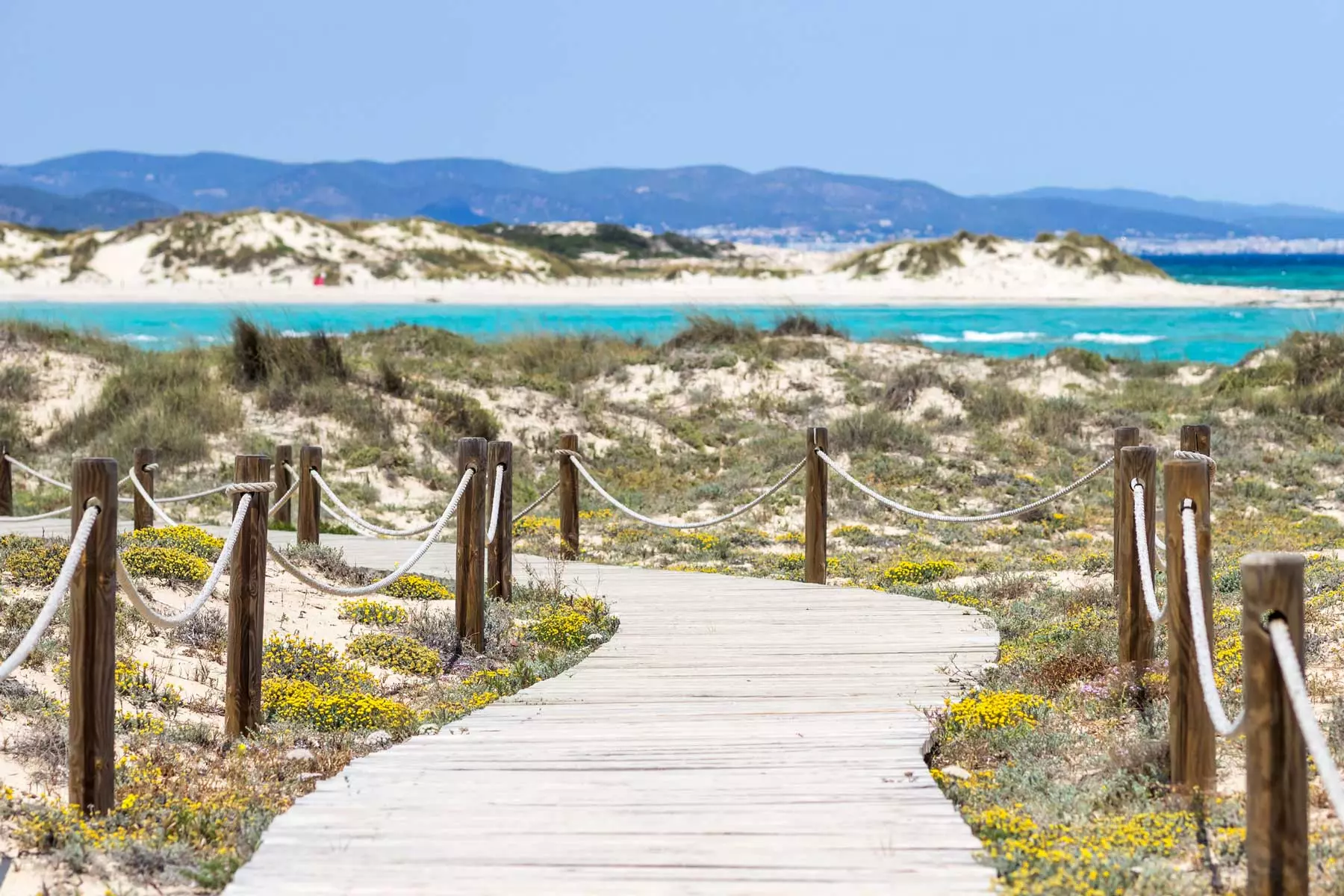 Ein Holzweg führt zum Strand von Ses Illestes