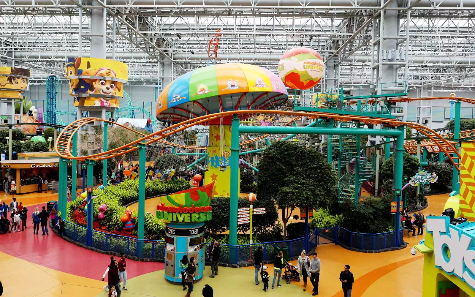 Nickelodeon Universe binnenshuise pretpark in die middel van die Mall of America in Bloomington, Minnesota