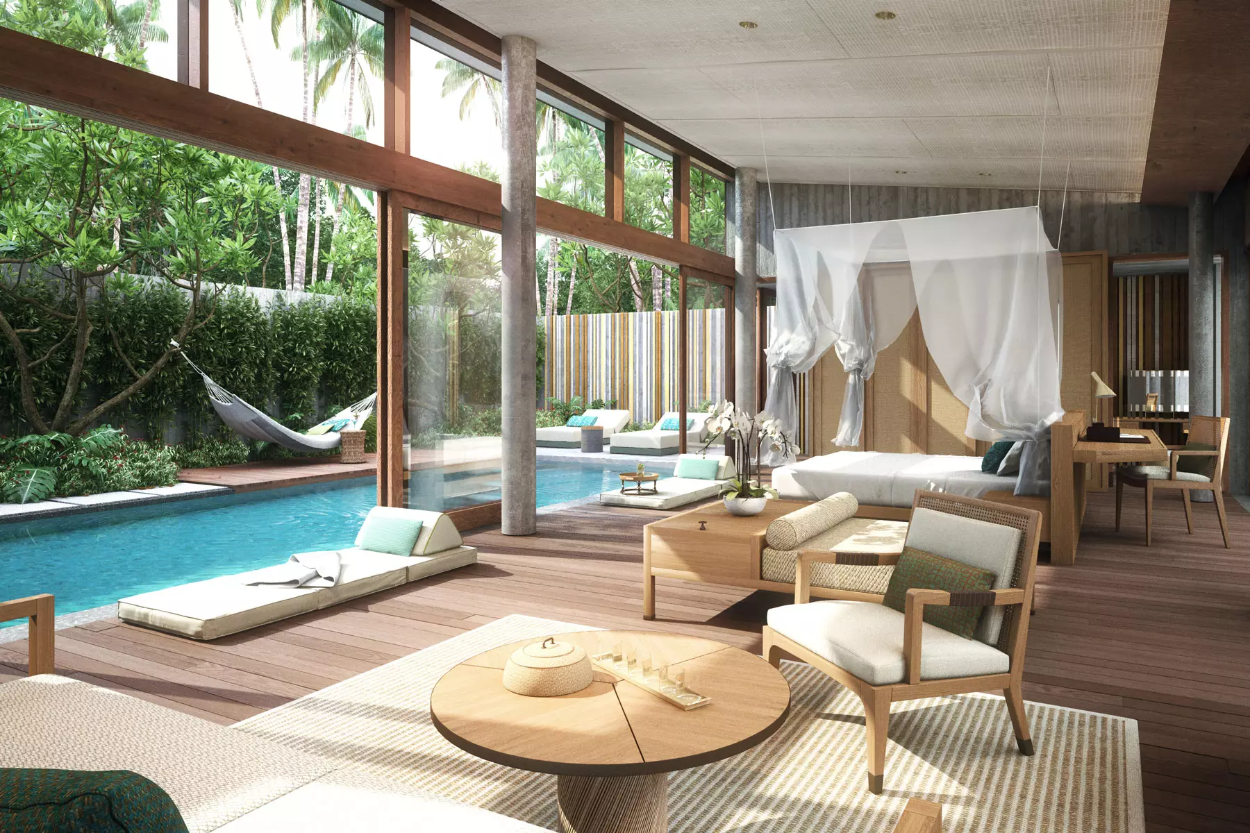 Rendering vun Interieur Villa Raum an der Alila Dali Bay a Malyasia