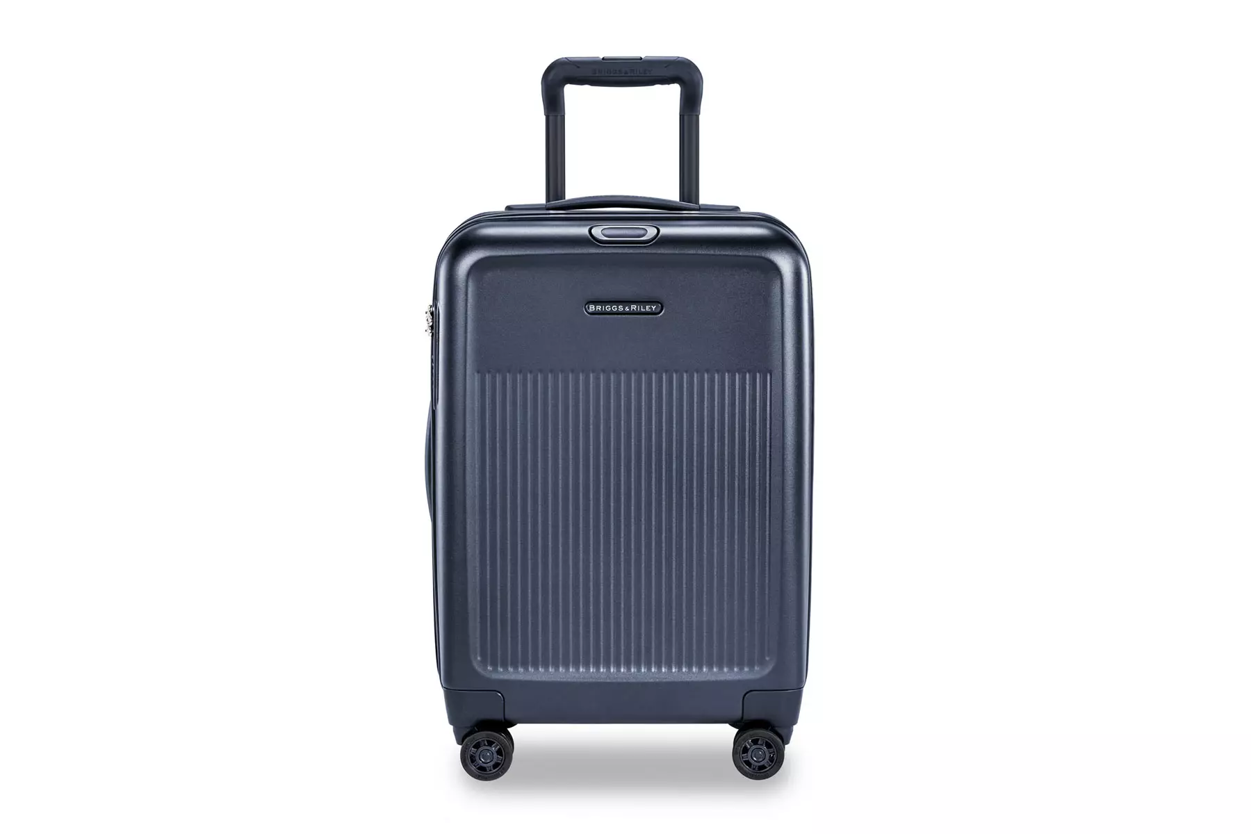 Navy hardside kubeba juu ya suitcase