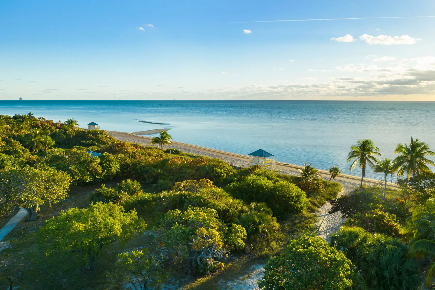 Vista aerea del drone di Crandon Park a Key Biscayne, Miami Florida