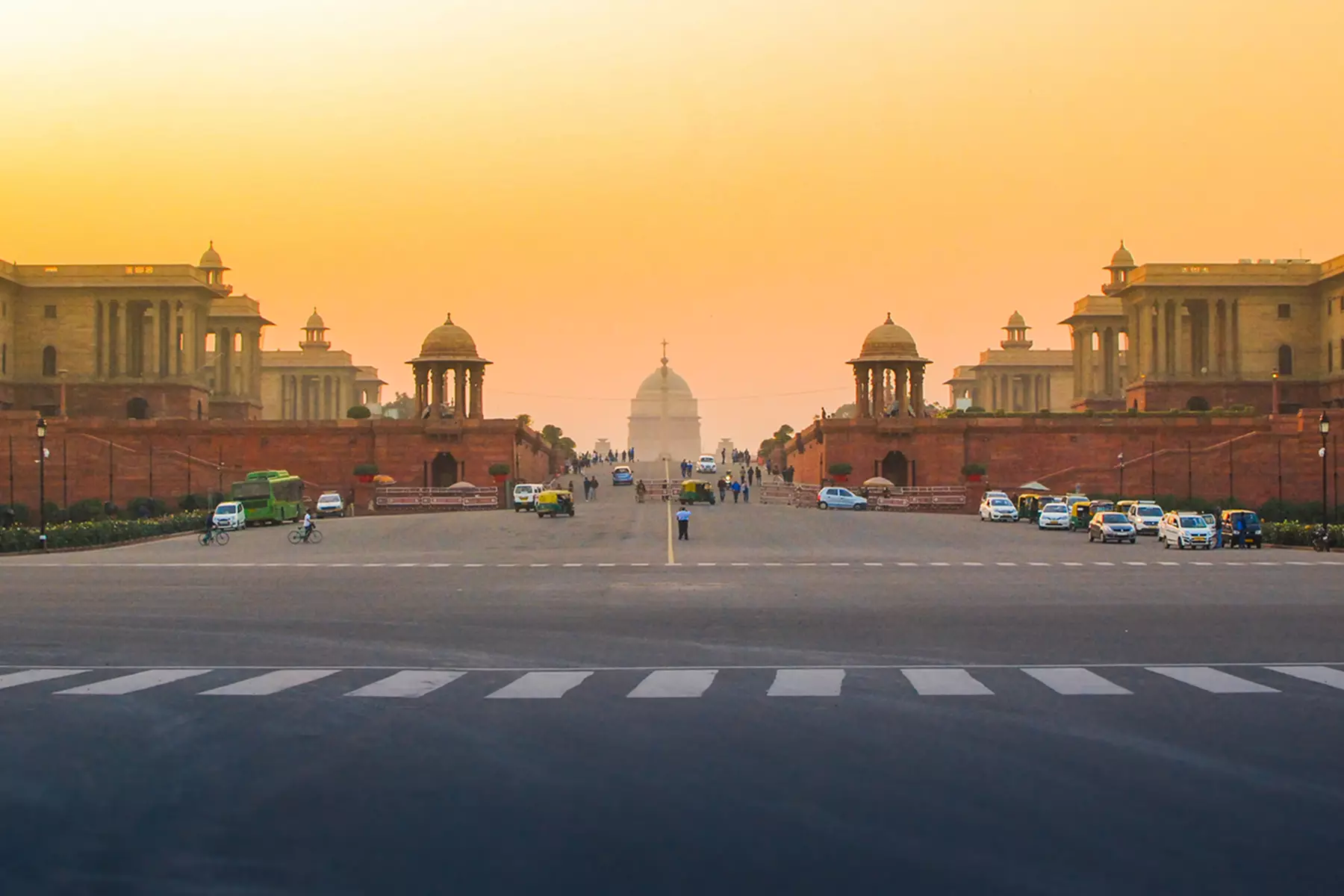 India's presidentieel paleis (Rashtrapati Bhavan) bij zonsondergang
