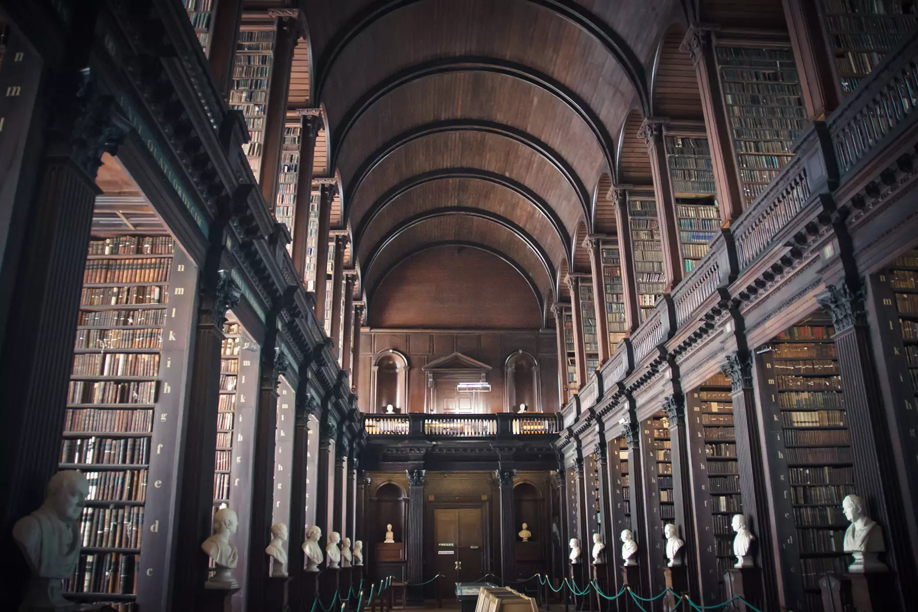 Trinity College Kütüphanesi'ndeki eski raflarda ve kitaplarda bilgelik