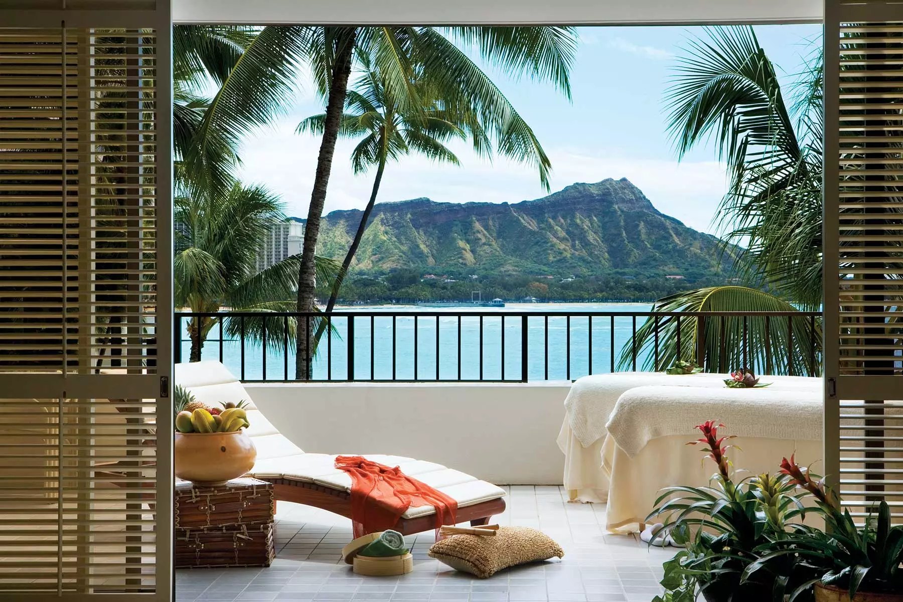 View út in keamer oan de Halekulani, stimd ien fan de bêste resorts en hotels yn Hawaii