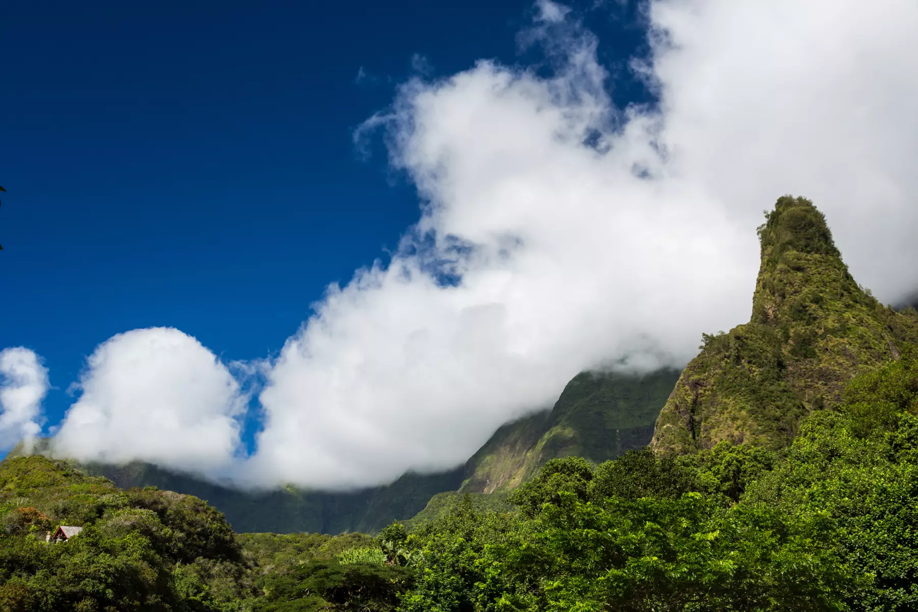 Iao વેલી સ્ટેટ પાર્ક ઉપર વાદળી આકાશ