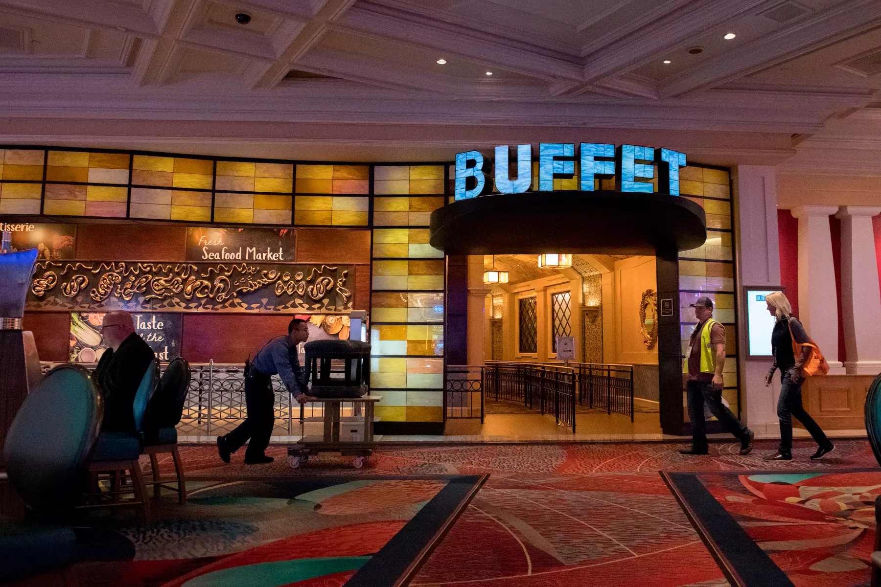 Nápis pre bufet je viditeľný v hoteli a kasíne Bellagio v Las Vegas