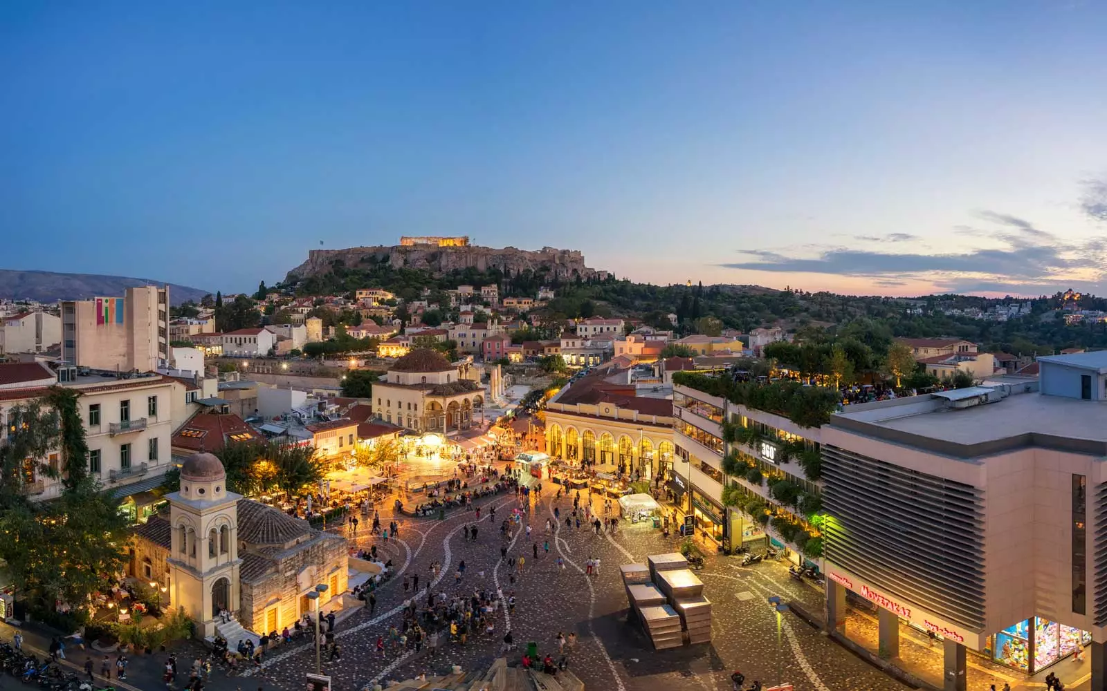 Praza Monastiraki e Acrópole de Atenas, Grecia