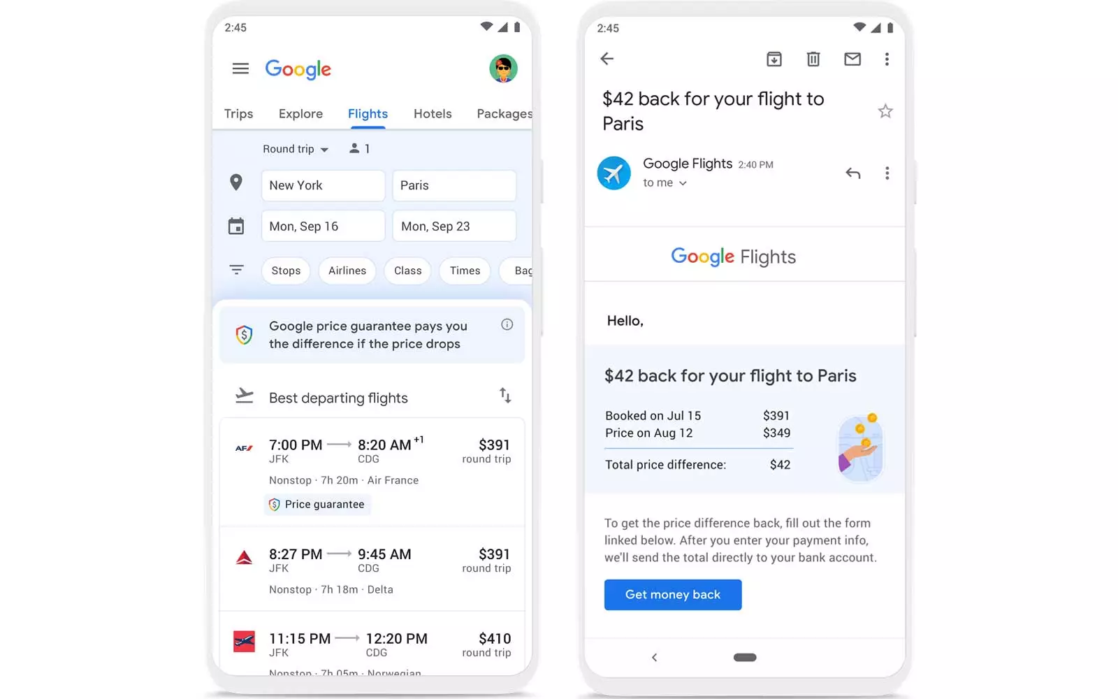 پس انداز برای Google Flights