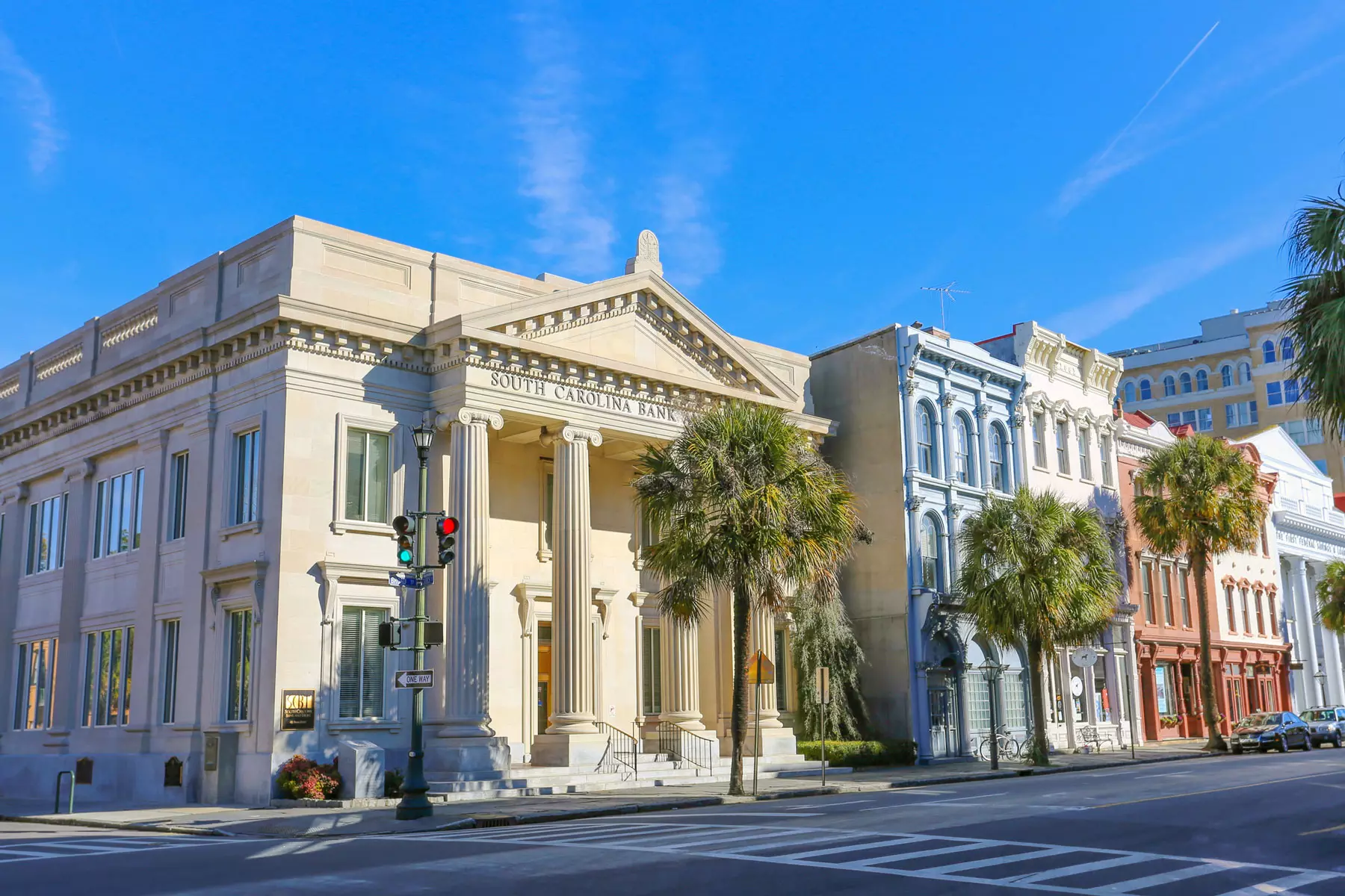 Downtown Charleston, SC an einem sonnigen Tag