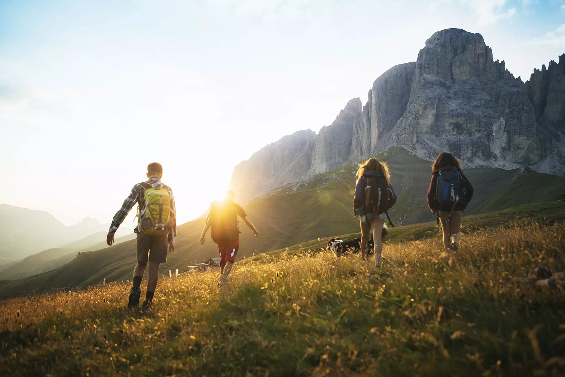 Avonture op die Dolomiete: tieners stap met hond