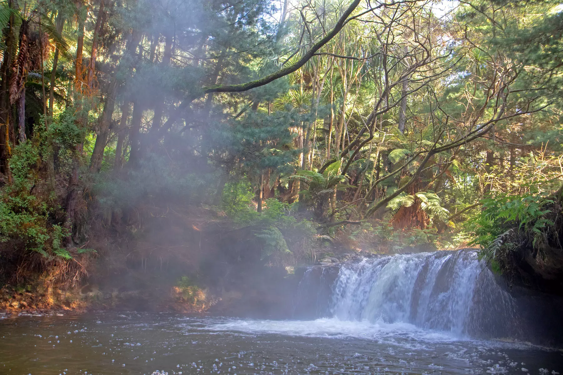 Stoom stroom uit die natuurlik verhitte water van Kerosine Creek