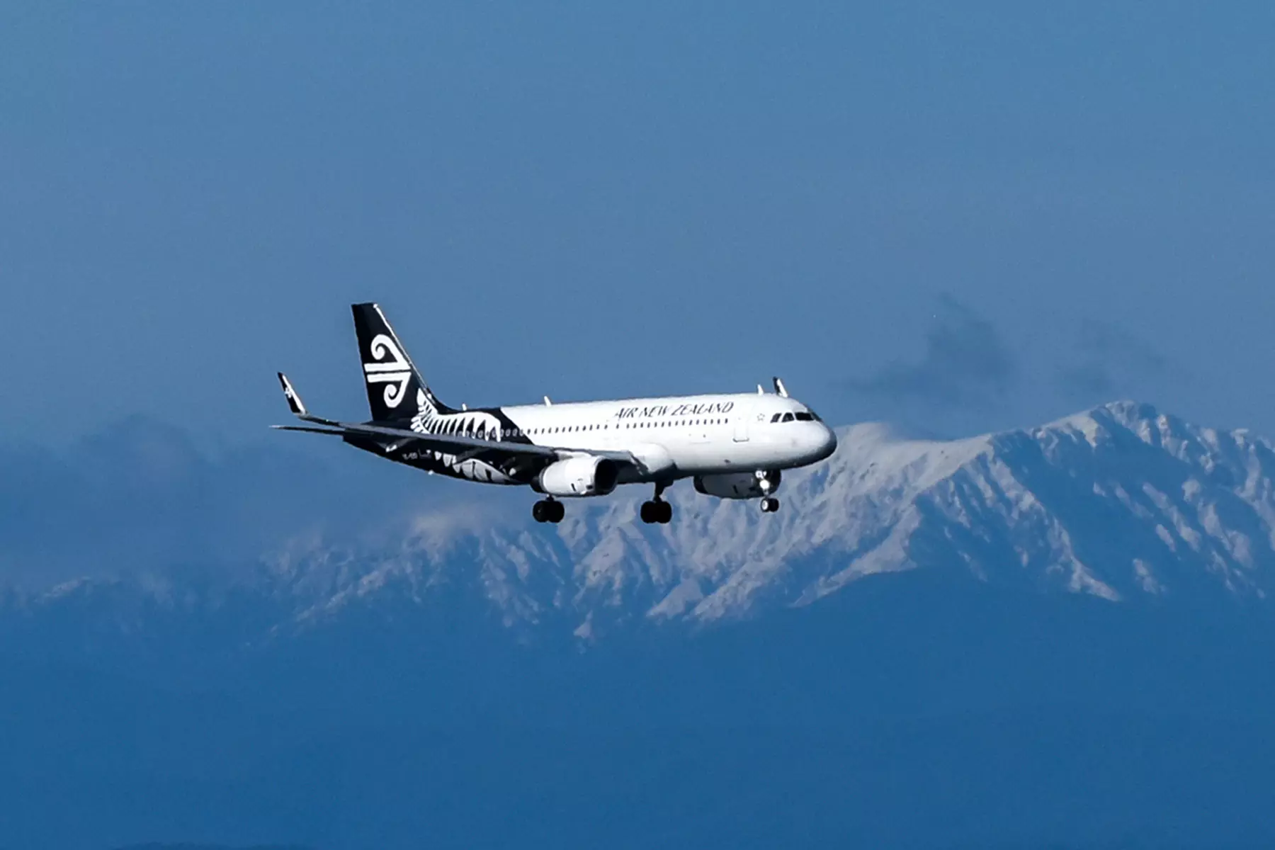 Air New Zealand-vliegtuig bereidt zich voor op de landing op de luchthaven van Wellington in Wellington, Nieuw-Zeeland.