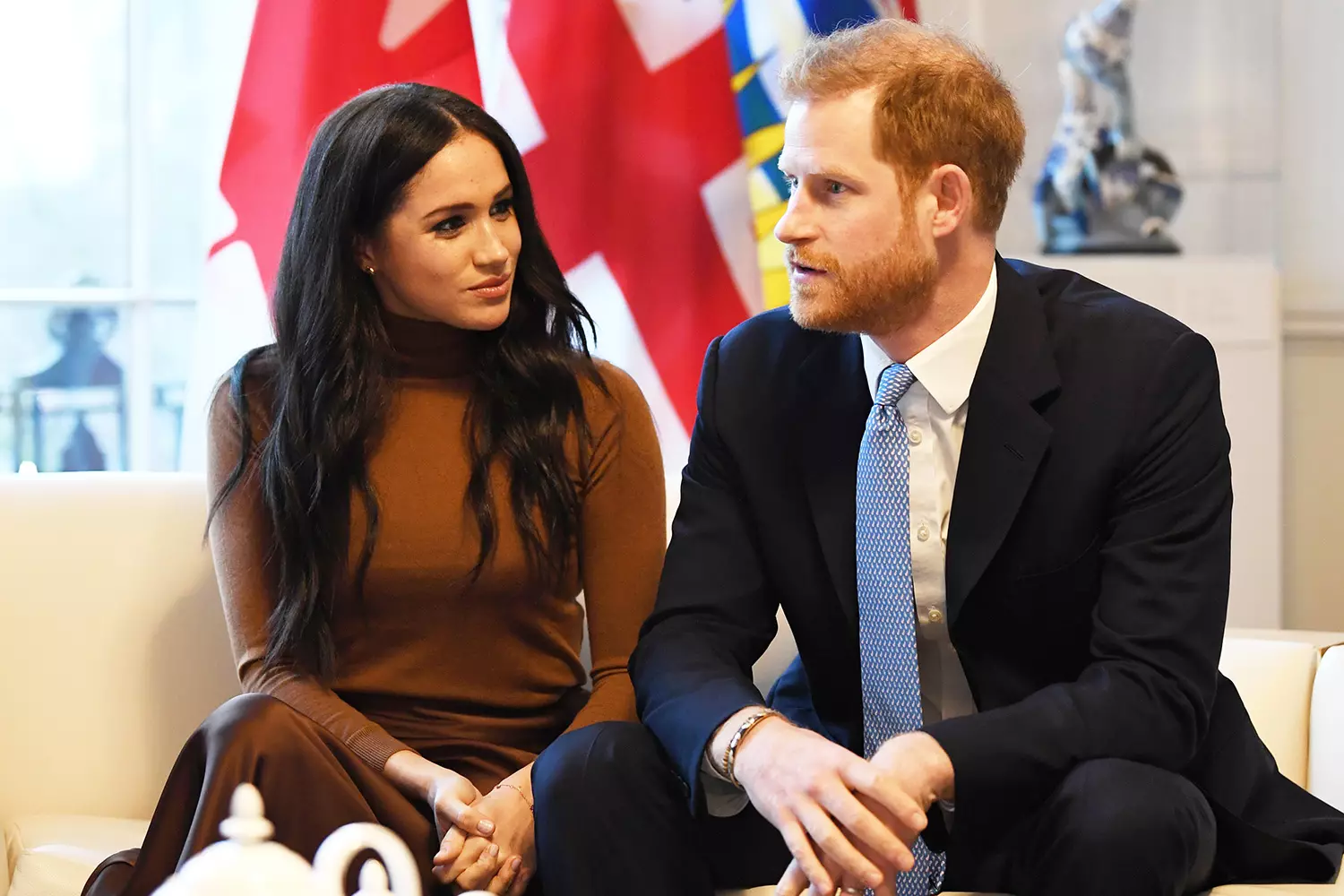 Tonga tao amin'ny Canada House ny Printsy Harry, Duke of Sussex ary Meghan, Duchess of Sussex tamin'ny 07 Janoary 2020 tany Londres, Angletera