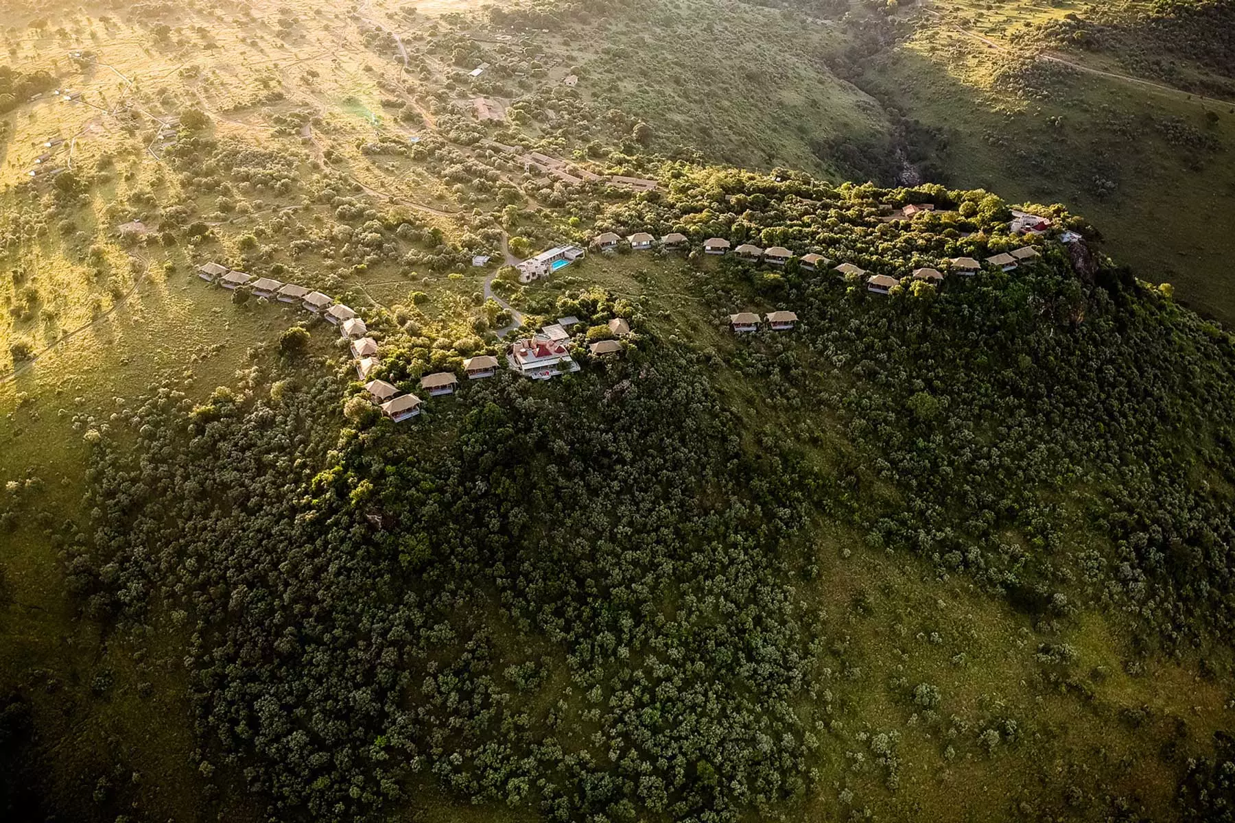 Luftfoto over Angama Mara, kåret til et av de beste hotellene i verden