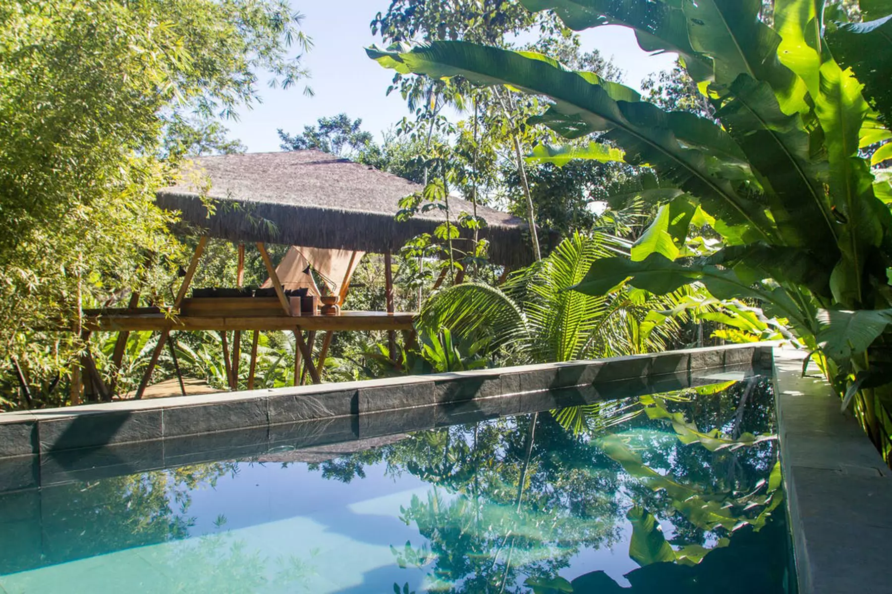 De Pool an der Tree House Jungle Villa am brasilianesche Reebësch