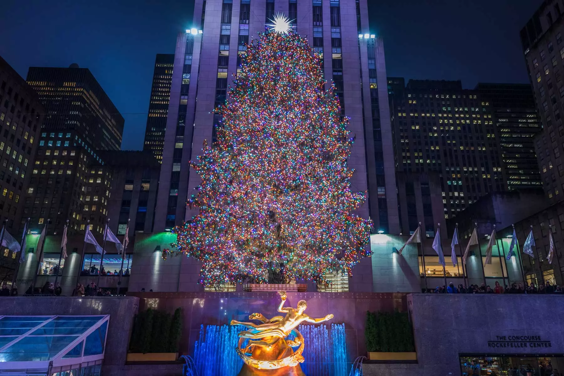 Pohon Natal dan seluncur es di Rockefeller Center di New York City