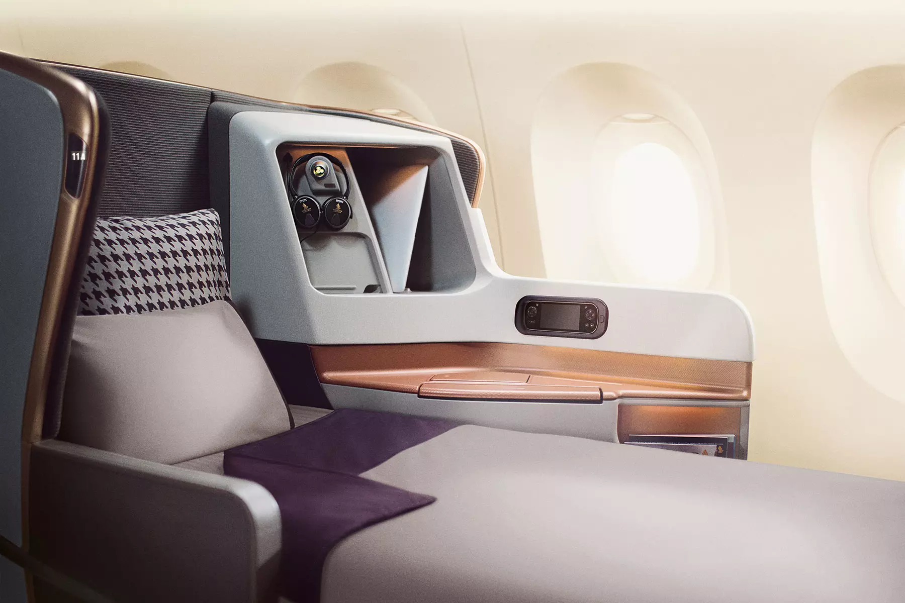 Singapore Airlines Business Class sitplek wat tans vanaf Los Angeles vlieg