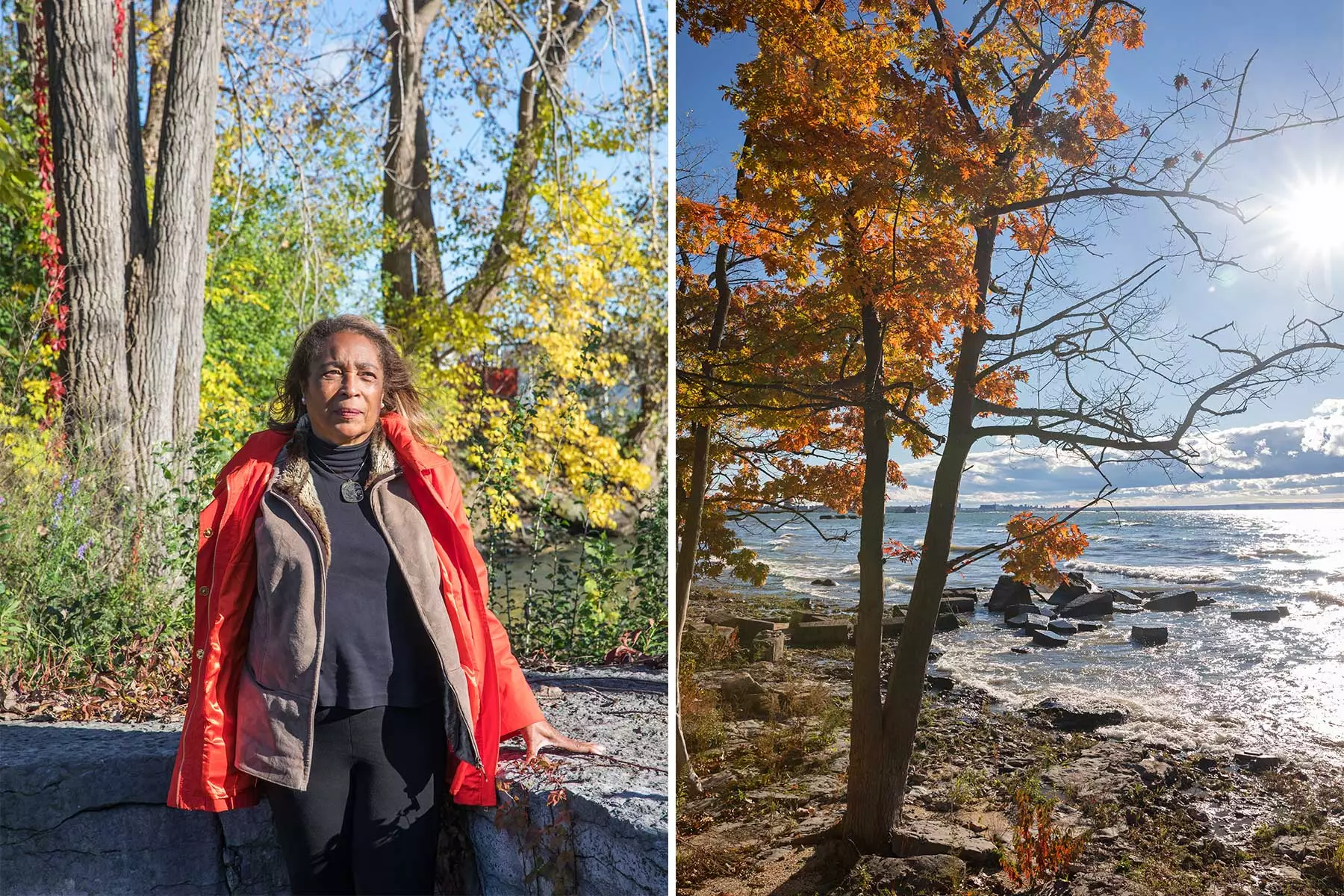 Două fotografii din Niagara, Canada, care arată fondatorul Niagara Bound Tours și o locație într-unul dintre tururile ei