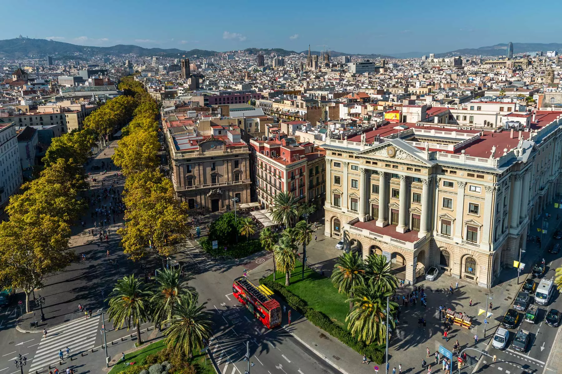 Nhìn từ trên không của Las Ramblas từ Mirador de Colom, Barcelona, Tây Ban Nha.