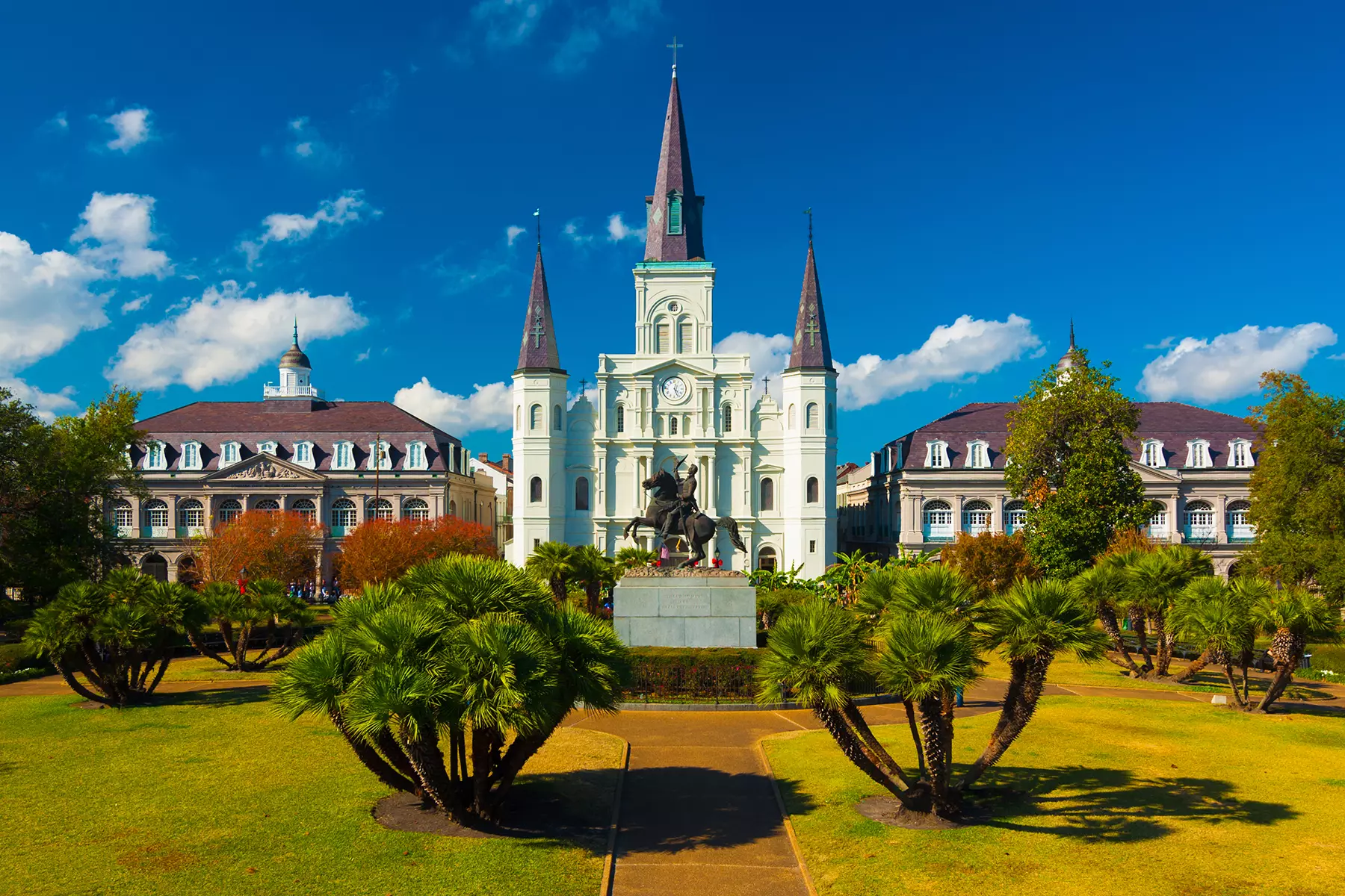 Saint Louis dómkirkjan og Jackson Square, upphækkað útsýni, New Orleans