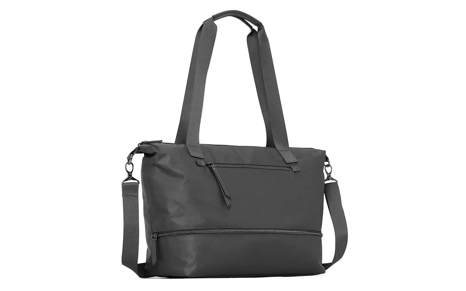 Borsa shopping in nylon grigio con cerniera