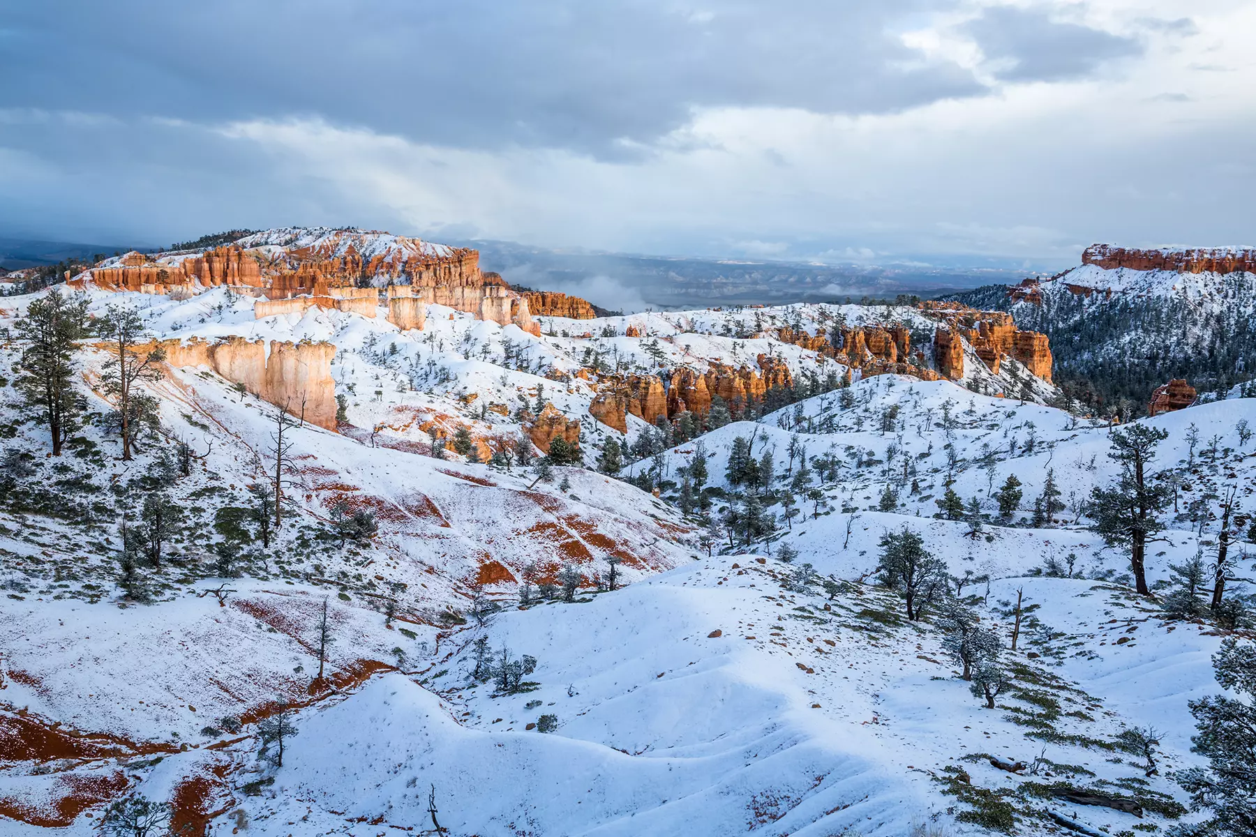 Téli jelenet a dél-utahi Cedar Breaks nemzeti emlékmű között