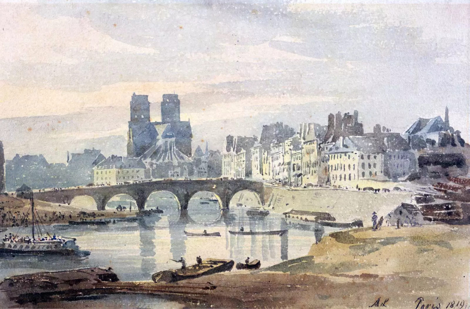 'Notre-Dame de Paris ón Ile Saint-Louis', 1819. Ealaíontóir: Amelia Long