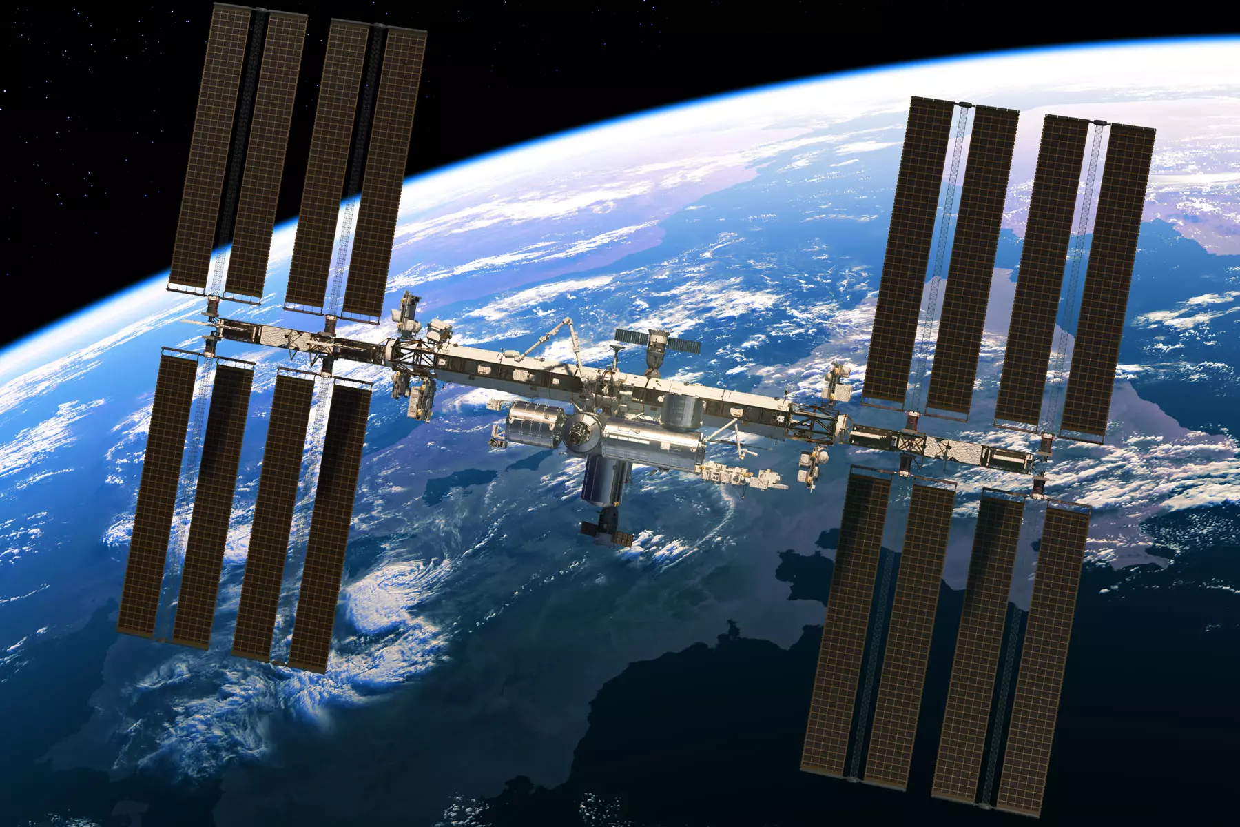 3D View ng International Space Station na may Earth sa background