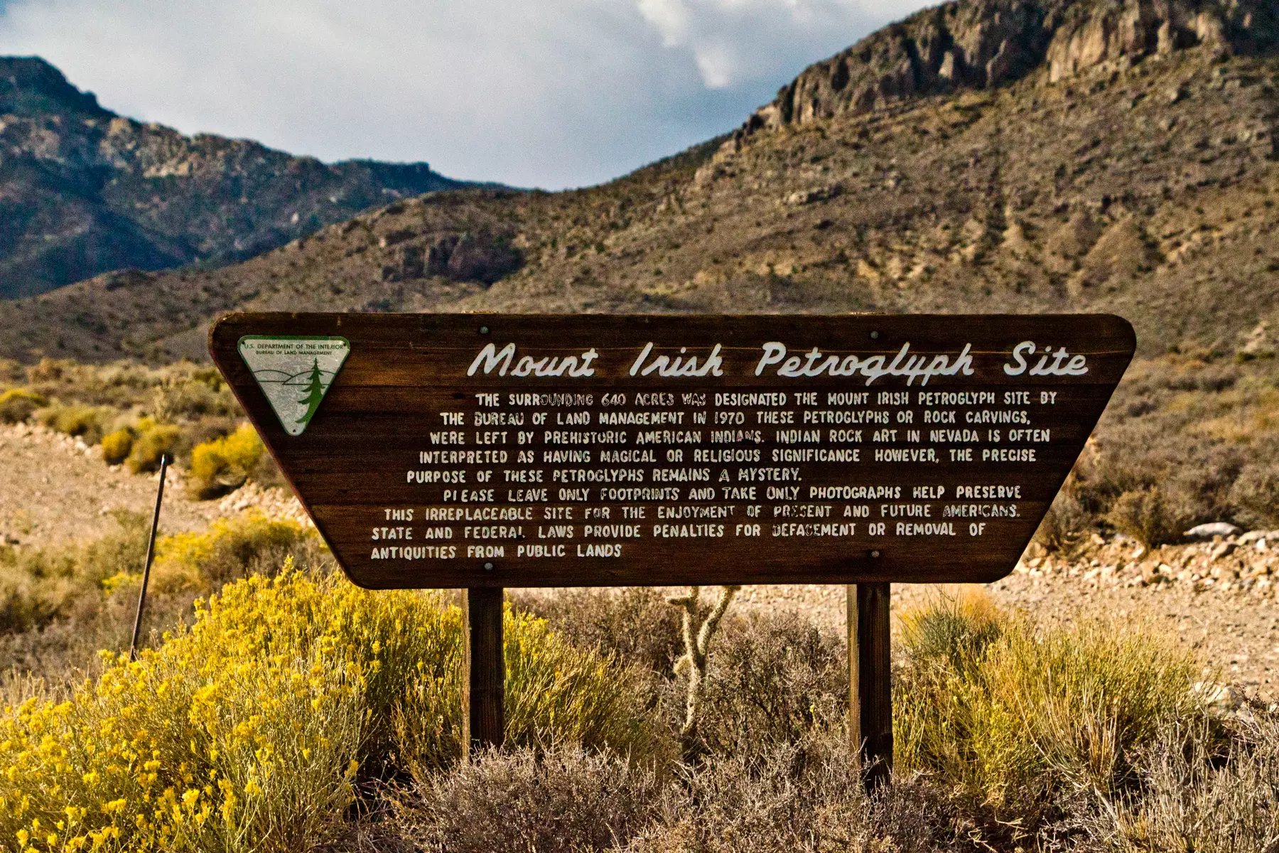Nevada, Caliente, Basin and Range National Monument, Mount Irish Petroglyphs Informational Sign